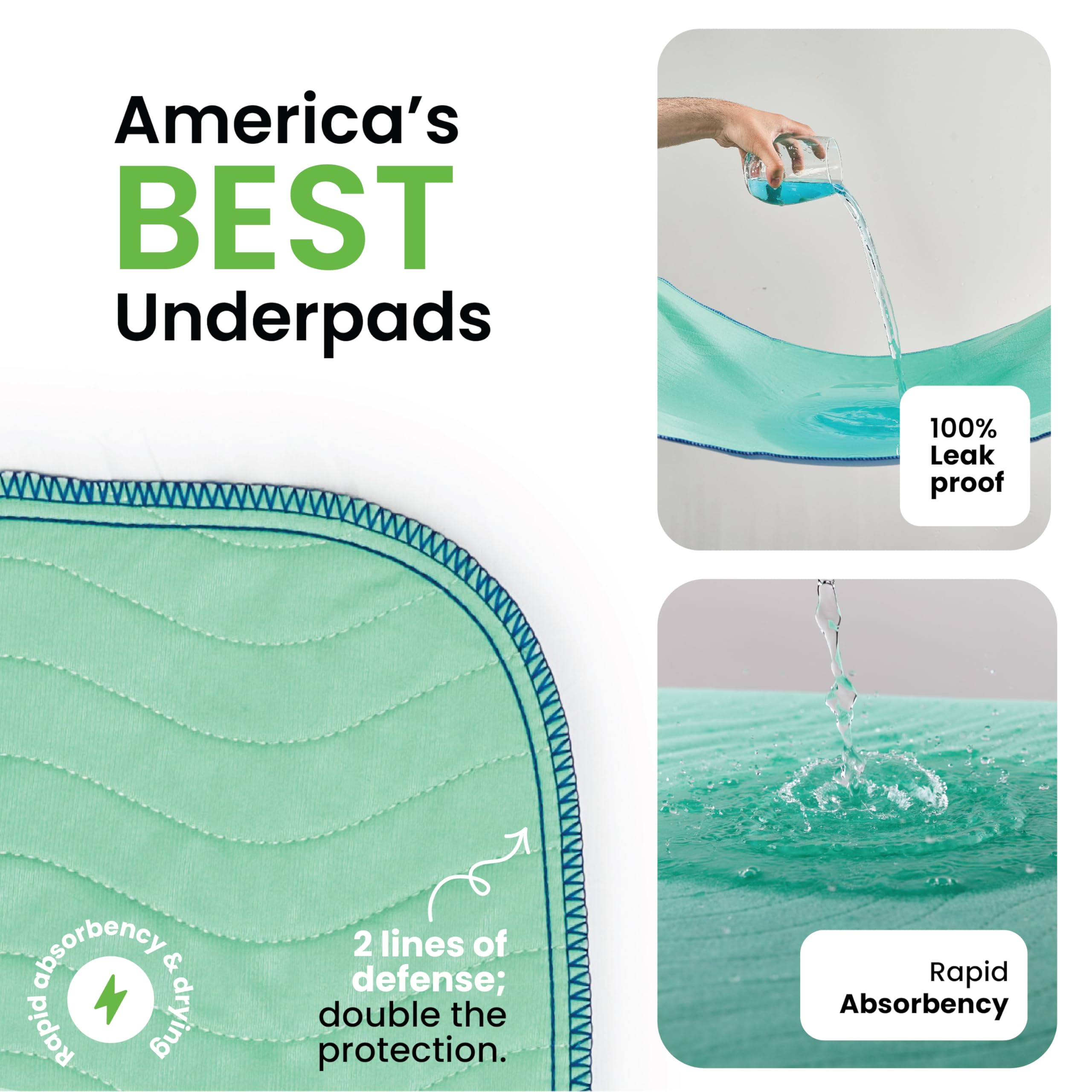 IMPROVIA® Washable Underpads, 34" x 36" (Pack of 4) - Heavy Absorbency Reusable Bedwetting Incontinence Pads for Kids, Adults, Elderly, and Pets - Waterproof Protective Pad for Bed, Couch, Sofa, Floor