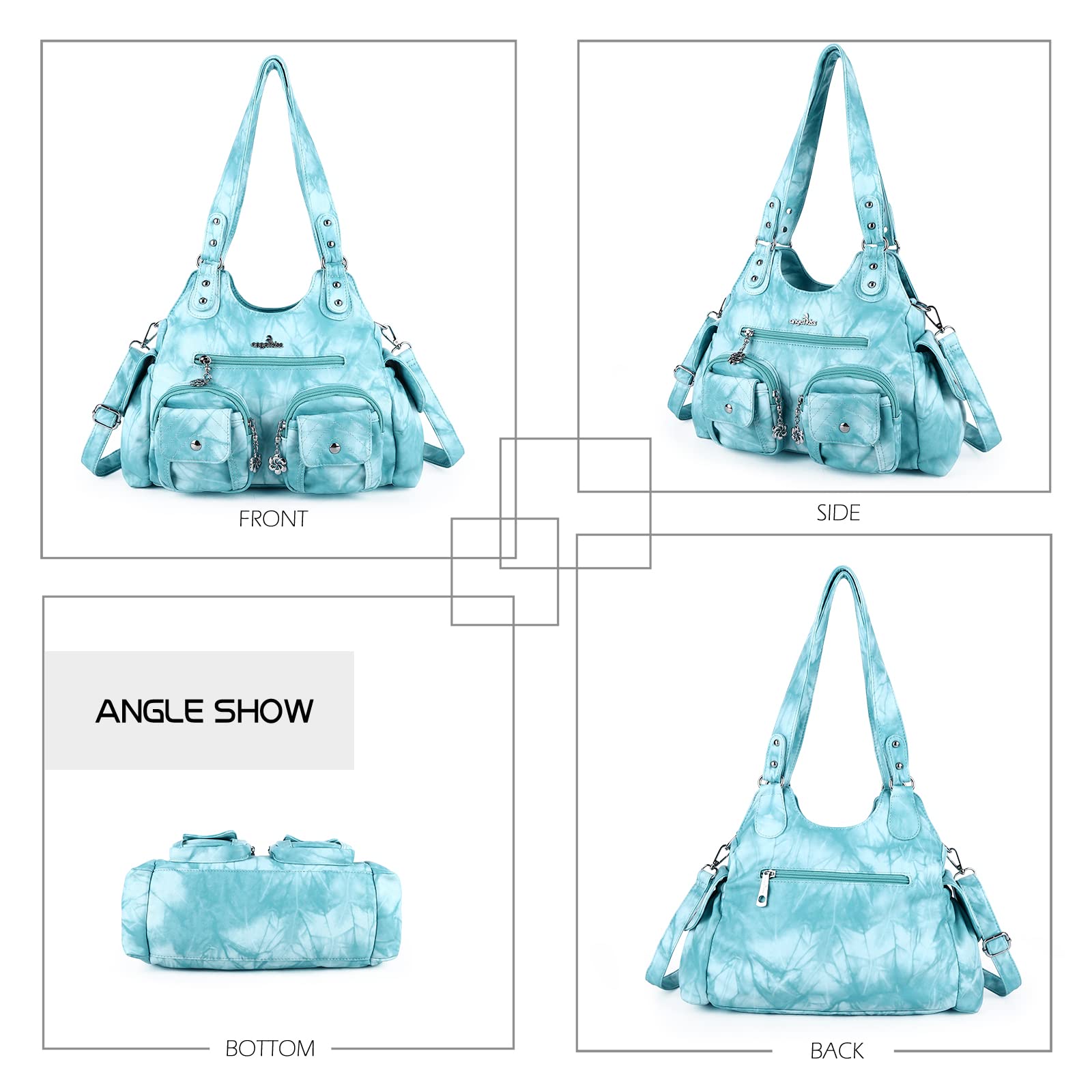 Angel Kiss Handbags for Women Hobo Bags for Large Tote Bag Soft PU Leather Multi-Pocket Shoulder Bag Top Handle Handbag