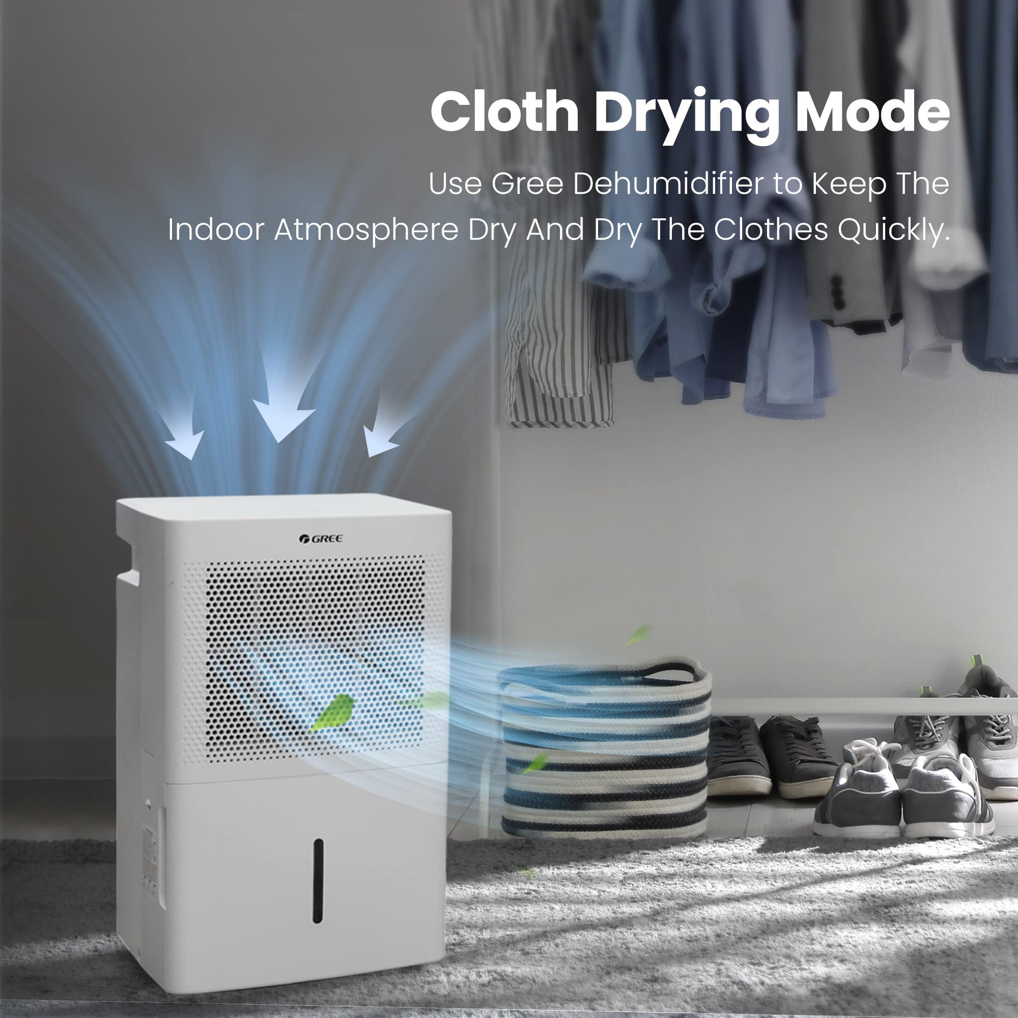 Gree Dehumidifier 50 Pint with Pump for up to 4500 Sq.ft, Energy Star Dehumidifier for Bathroom, Basement, Bedroom. Intelligent Humidity Control, LED Control panel, Quiet Design, Continuous Drainage