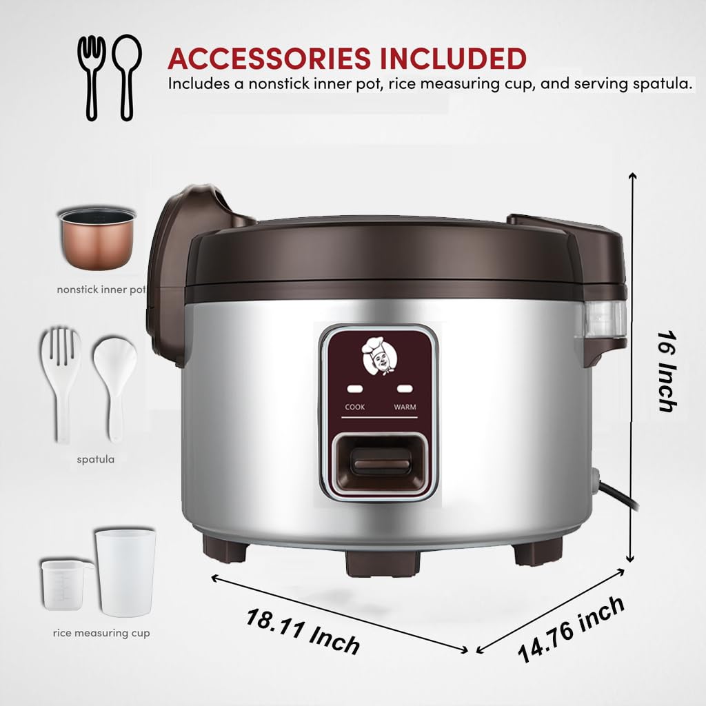 CAZACHEF 13.8 QT Large Commercial rice cooker 65 cups cooked 32 cups uncooked rice Commercial Electiric Rice Warmer for 18-28 people, with One-Touch Operation