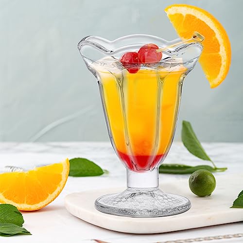 BSTKEY 6PCS Set 7 Oz Glass Dessert Bowls/Cups, Cute Footed Dessert Bowls for Ice Cream Sundae Trifle Fruit Pudding Snack Salad Milkshakes Condiment Cocktail Drinks Party