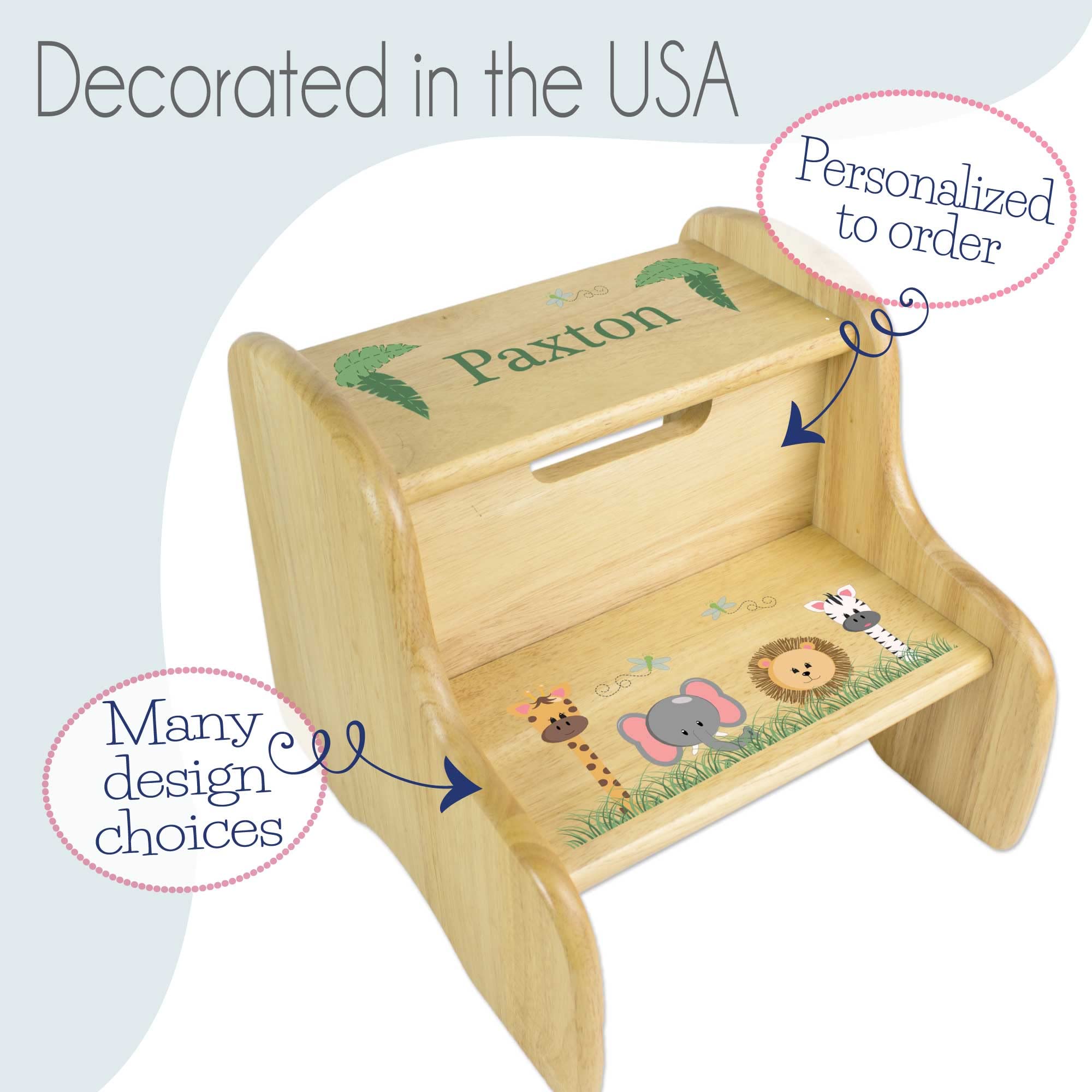 Personalized Red Ladybugs Natural Two Step Stool