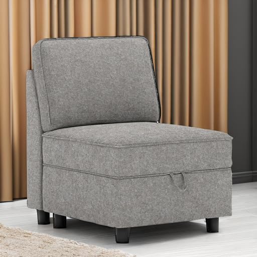 beyond SMART Fabric Middle Module for Modular Sofa, Customizable Sectional Sofa Couch, Accent Armless Chair with Storage Seat, Single Seat,Grey