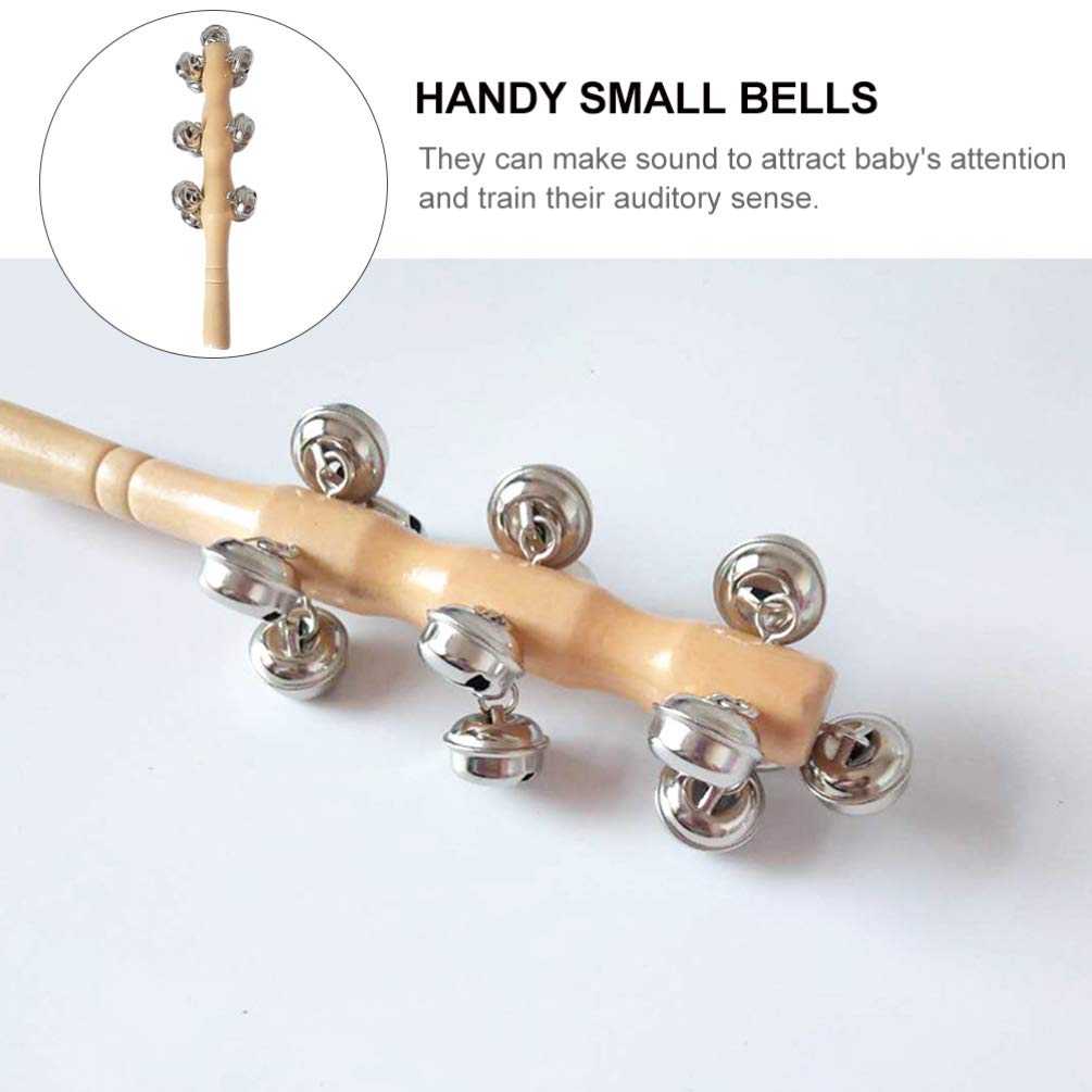 NUOBESTY Wooden Jingle Bells, 1pc Hand Jingle Bells Wood Jingle Bells Wood Handle Musical Bells Jingle Stick Shaker|21x5cm