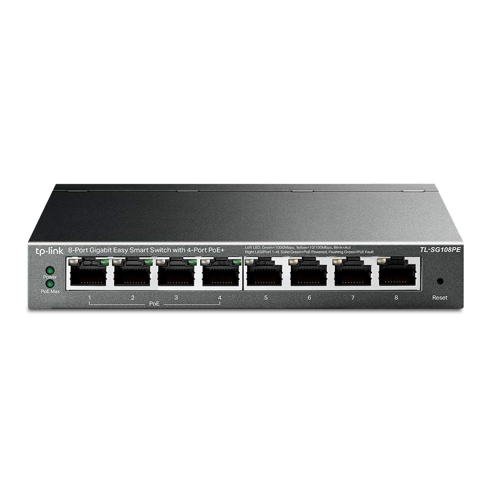 TP-Link TL-SG108PE 8-Port Gigabit Web Managed Easy Smart Ethernet PoE Switch (4 PoE Ports, 55 Watt Budget)