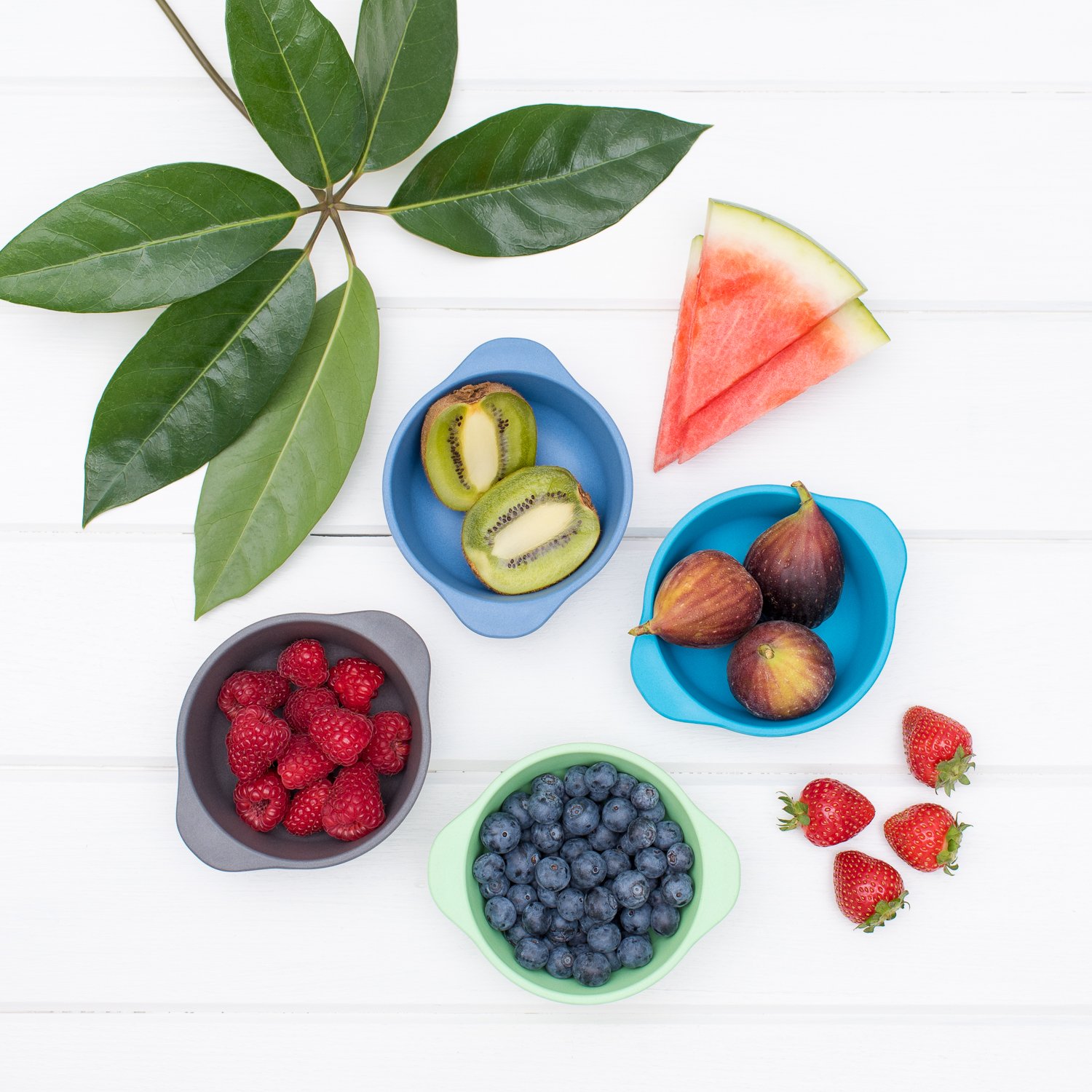 bobo&boo Bamboo Kids Snack Bowls, Set of 4 Bamboo Dishes, Non Toxic, Eco Friendly & Stackable Kids Snack Containers, Great Gift for Baby Showers, Birthdays & Preschool Graduations,Coastal