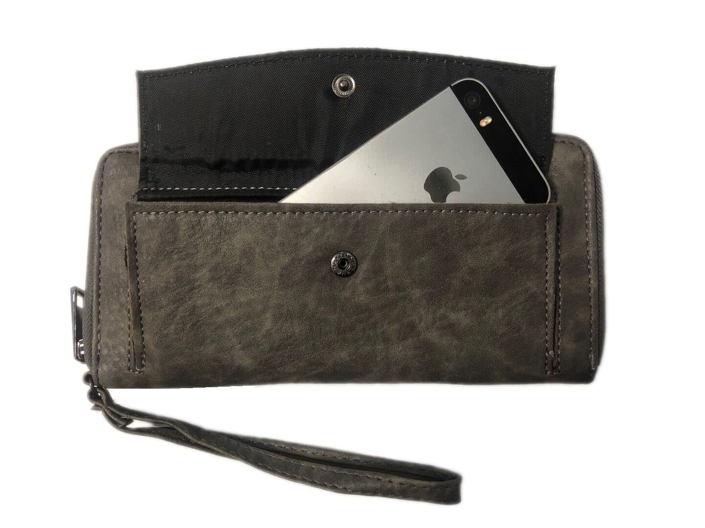 Ladies PU Vegan Leather Clutch long Wallet, Zipper around Wristlet Phone Purse Card Holder Organizer, grey (A21001w)