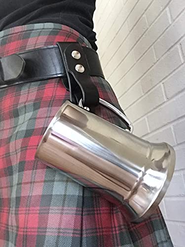 Black Leather Tankard Strap for Belt Renaissance Festival Beer Mug Holder Fits on Wide Belts USA Made