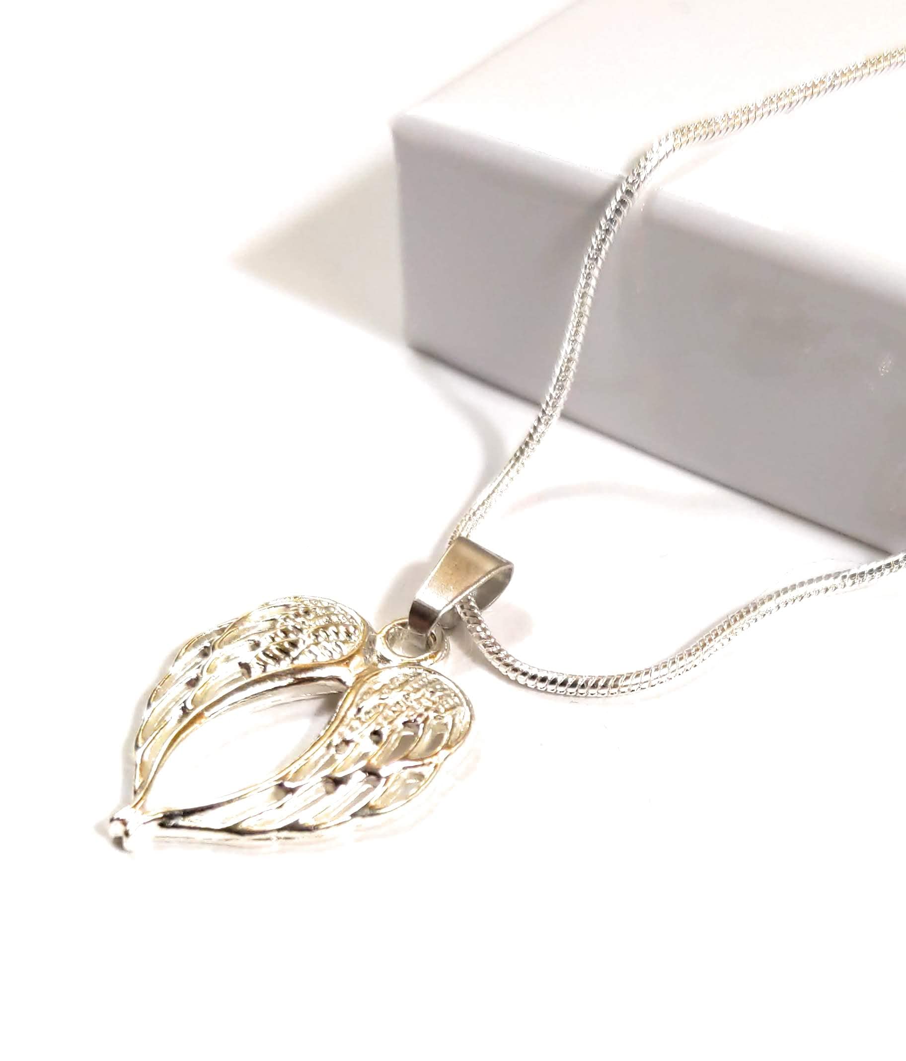 Angel Wing Heart Pendant Necklace Guardian Angel Silver Plated Snake Chain 20 Inch Gift Boxed Jewelry