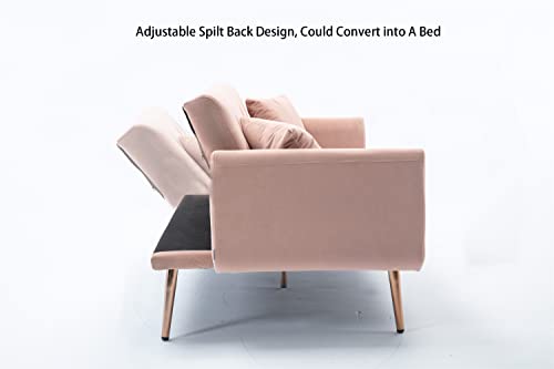Convertible Sofa Bed Loveseat, Adjustable Couch Bed Folding Loveseat Bed Daybed Guest Bed, Modern Futon Sofa Bed Velvet Sofa,Small Love Seat Sofa for Living Room, (Pink)
