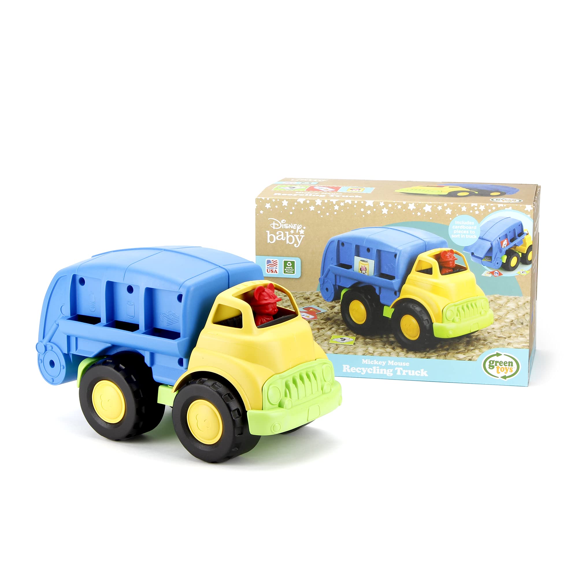 Green Toys Disney Baby Exclusive Mickey Mouse Recycling Truck, Blue - Pretend Play, Motor Skills, Kids Toy Vehicle. No BPA, phthalates, PVC. Dishwasher Safe, Recycled Plastic, Made in USA.