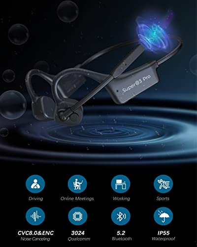 Bone Conduction Headphones with Mic,Bluetooth Headset with Noise-Canceling Boom Microphone, Wireless Headset Waterproof Open Ear Headphones for Trucker Drivers Online Meeting Office Home Business