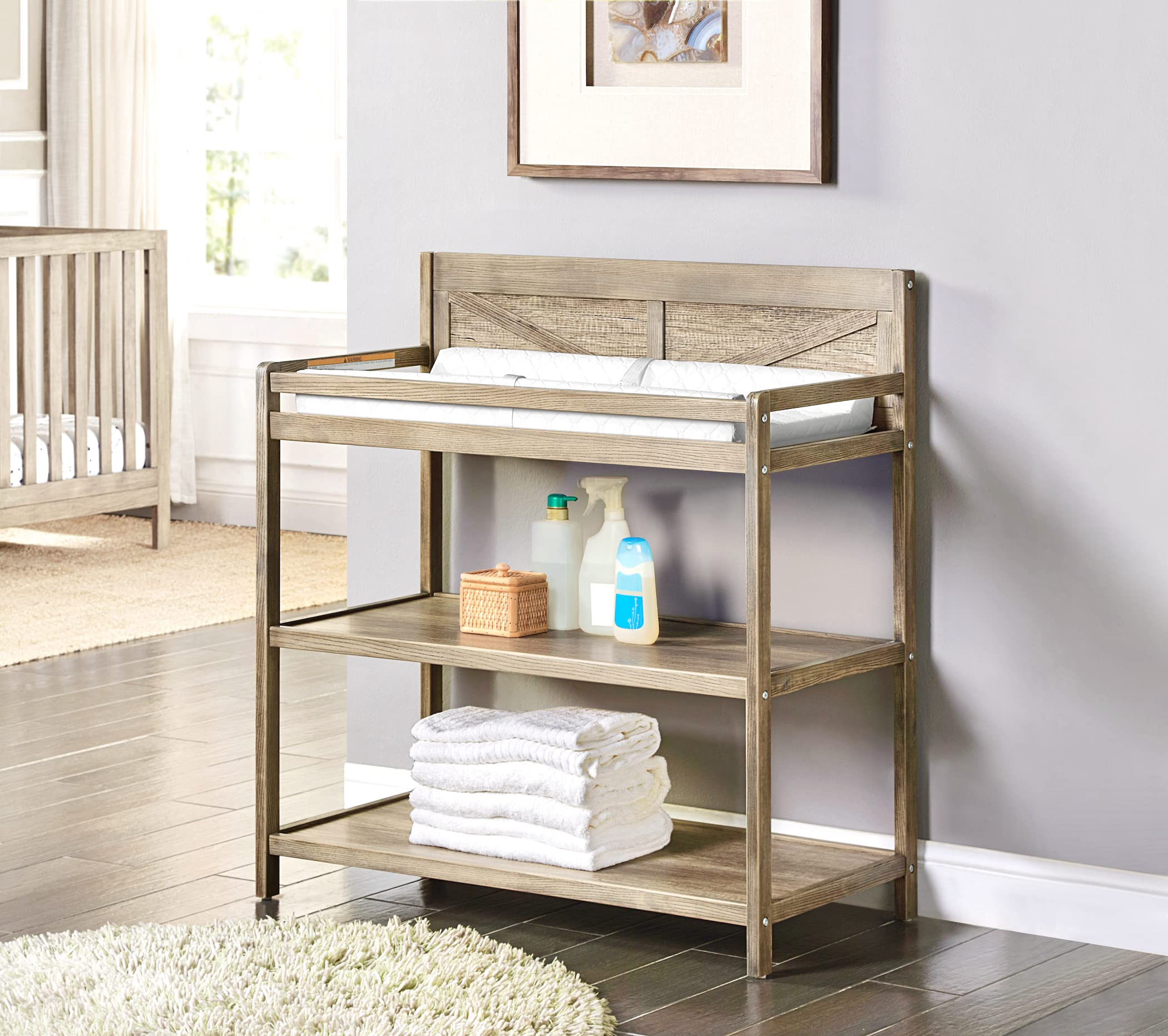 Changing Table, Changing Station, Diaper Change Table, Portable Nursing Table Organizer Dresser Top with Drawers, Seat Belt,Safety Rails & Strap for Nursery, Easy Assembly (Chestnut)