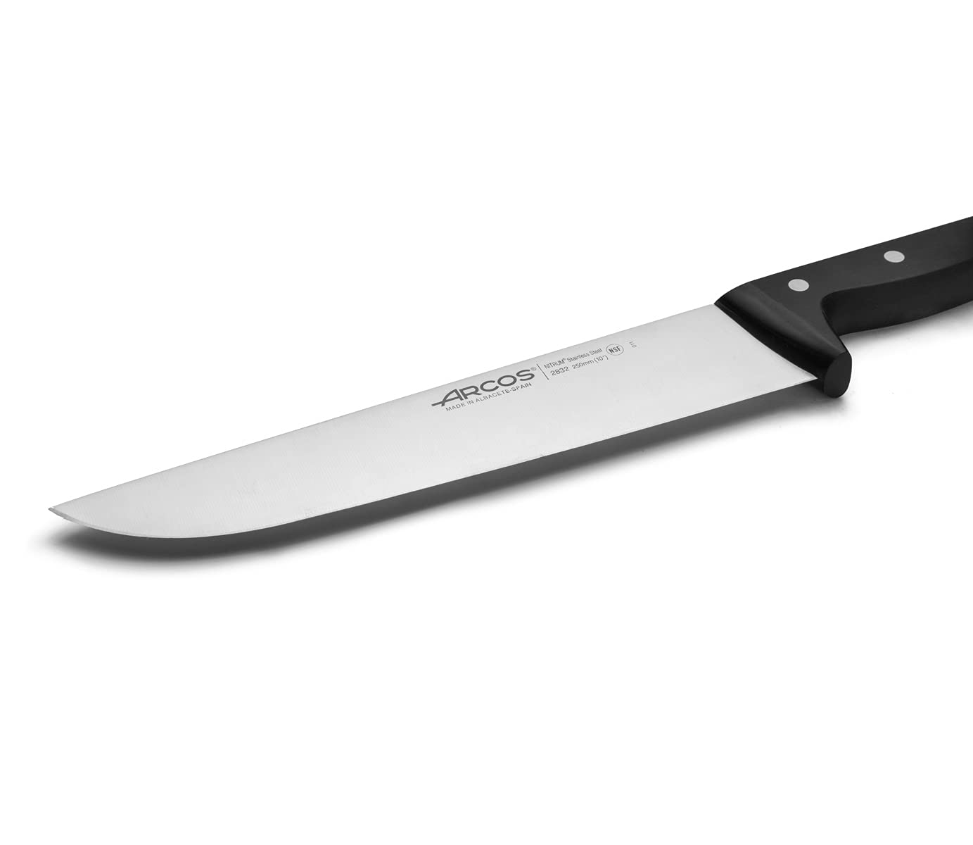 Arcos Butcher Knife 10 Inch Nitrum Stainless Steel and 250 mm blade. 353 gr. Professional Cleaver Knife. Ergonomic Polyoxymethylene POM Handle. Series Universal. Color Black