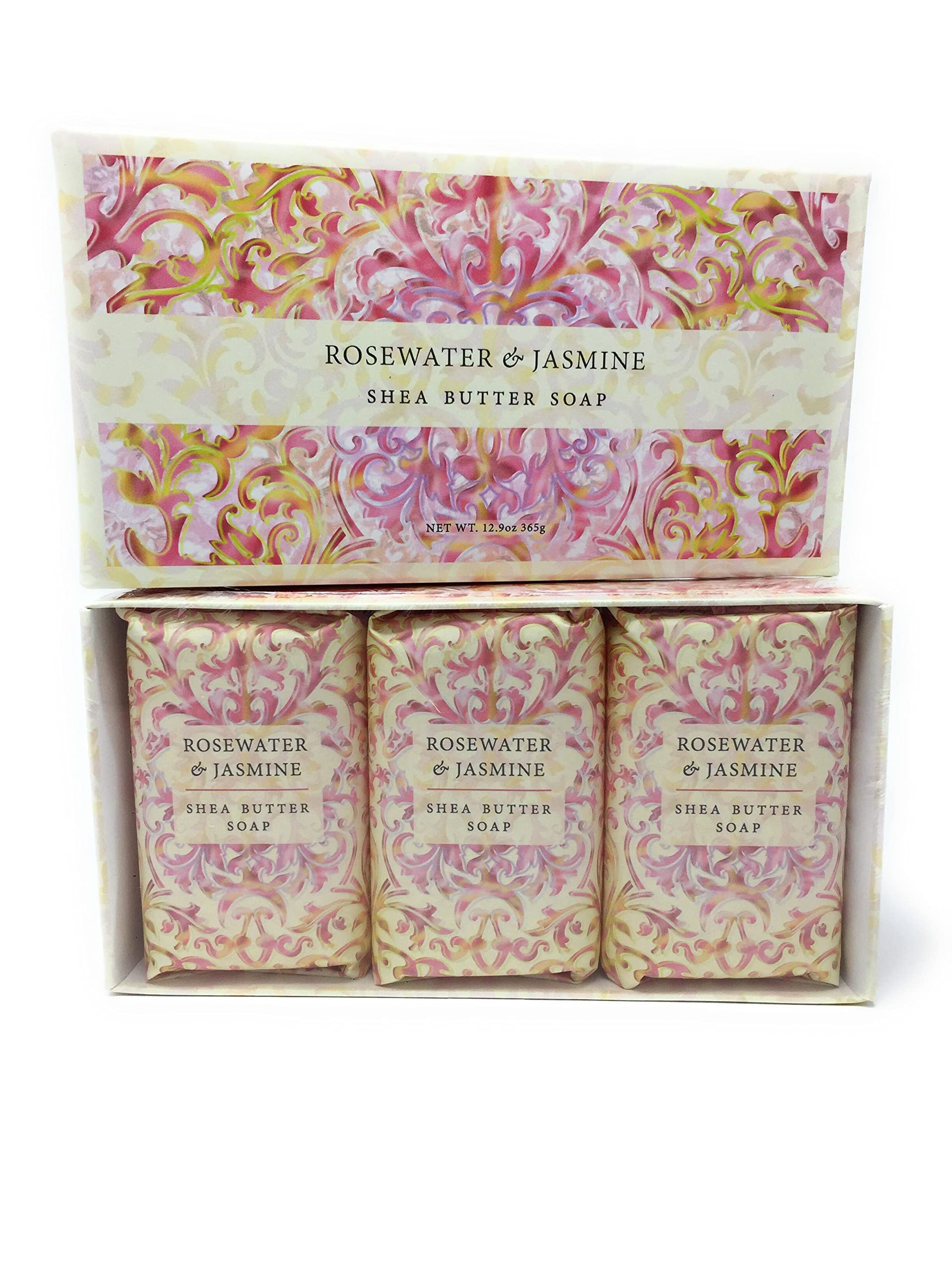 Greenwich Bay Trading Co. Shea Butter Soap, 12.9 Ounce, Rosewater & Jasmine, 3 Pack