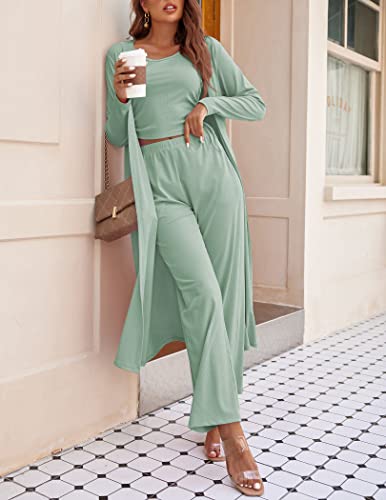 Ekouaer Women's 3 Piece Knit Lounge Set Sweatsuit Light Green