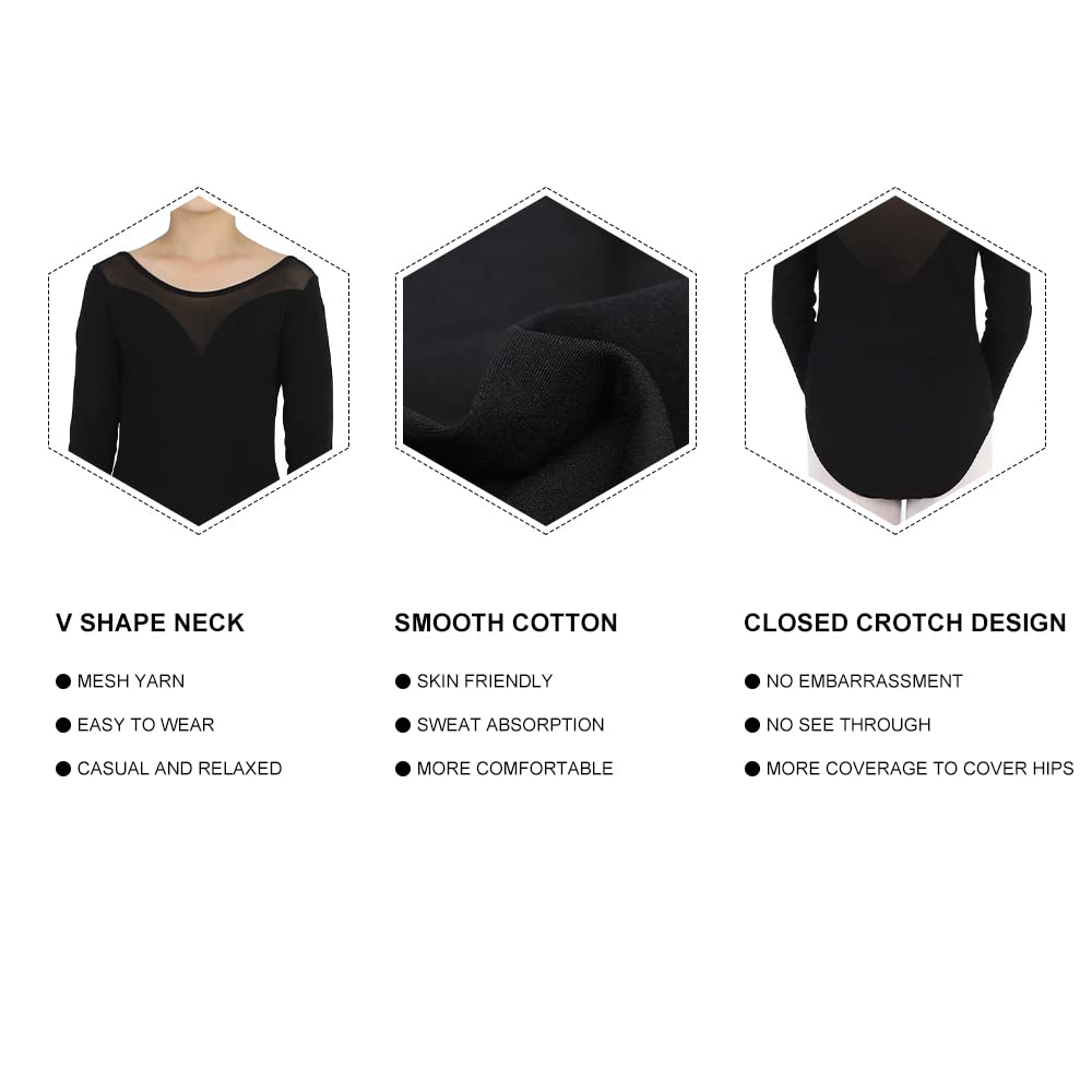 ASmileIndeep Ballet Leotard for Girls Long Sleeve Leotard for Dance, Gymnastics and Ballet (Black (Long Sleeve), Large)