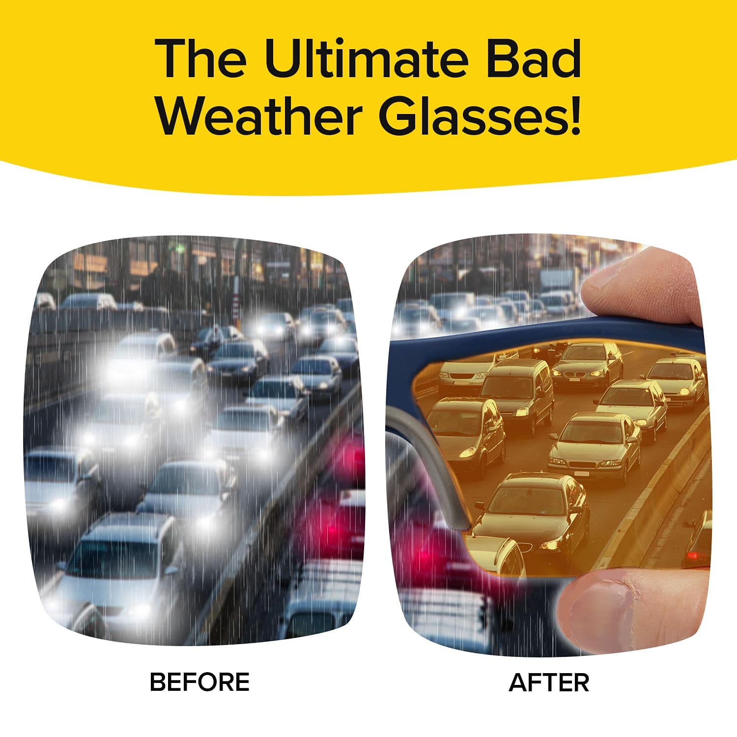BattleVision Storm Glare-Reduction Glasses by BulbHead, See Clearly During Bad Weather Day or Night, Great for ALL Weather Conditions, Optimize Light & Block Blue Rays, Unisex Design, 2 Pairs