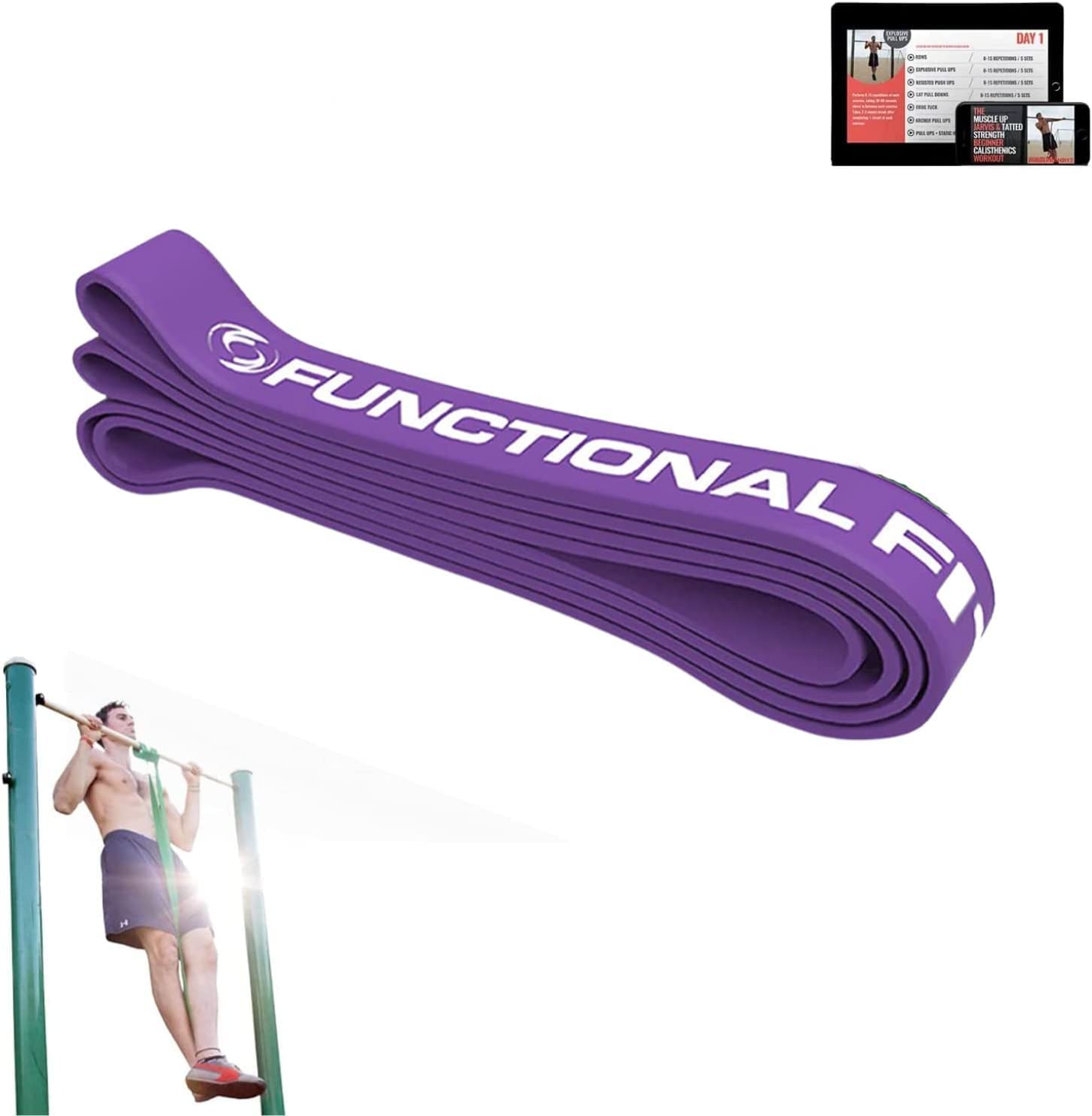 Functional Fitness Pull Up Assist Resistance Bands | Heavy Duty Exercise Bands for Powerlifting, Mobility, and Stretching | Travel Friendly Resistance Bands for Workout (Purple, Pink)
