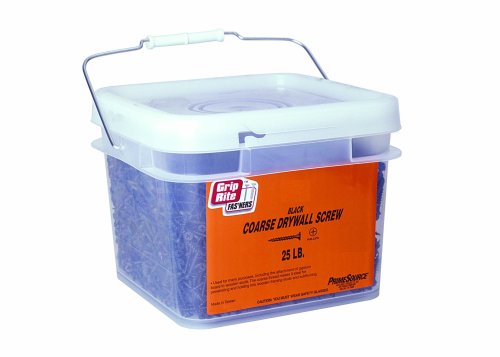 Prime Source, Black, Grip-Rite 212CDW25BK 8-by-2-1/2-Inch Coarse Thread Drywall Screws with Bugle Head, 25-Pound Bucket, 2.5 inches