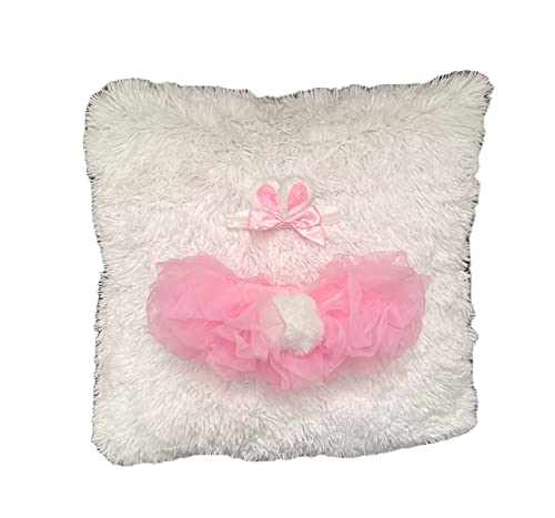 Baby Girl Photo-Prop Set, Bunny Tutu and Head Band Set Photo Prop with Fluffy White Pillow