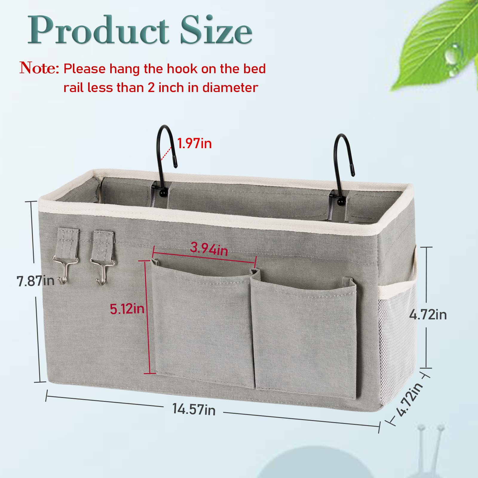 Casremee Bedside Caddy Bedside Storage Bag Hanging Organizer for Bunk Hospital Beds Dorm Rooms Bed Rails Can be Placed Books Mobile Phones Keys Water Bottle (Grey)
