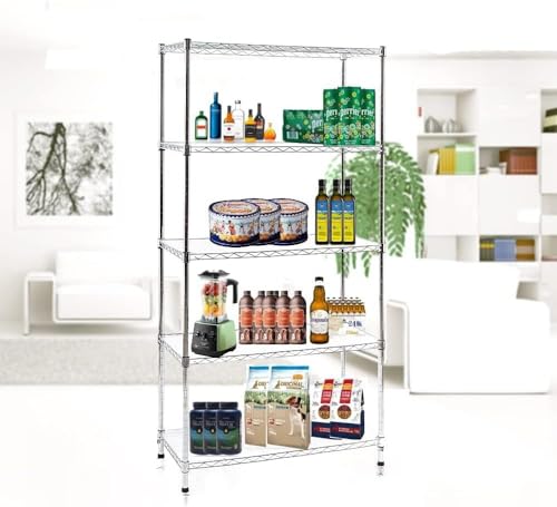 Catalina Creations Wire Shelving Rack,5-Shelf Storage Shelves, Chrome Metal Self, Heavy Duty Adjustable Steel Shelving Unit with 5-Shelf Liners for Garage, Kitchen, Office