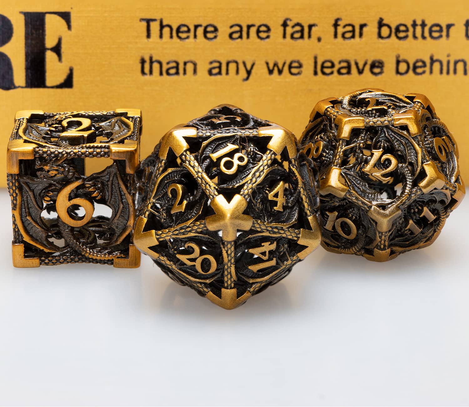 Dungeons and Dragons Dice ARUOHHA DND Metal Dice Set D and D Dice for Pathfinder MTG Board Games Role Playing Dice Hollow Polyhedral Dice D&D Dice with Gift Box D20 D12 D10 D8 D6 D4 (Ancient Bronze)