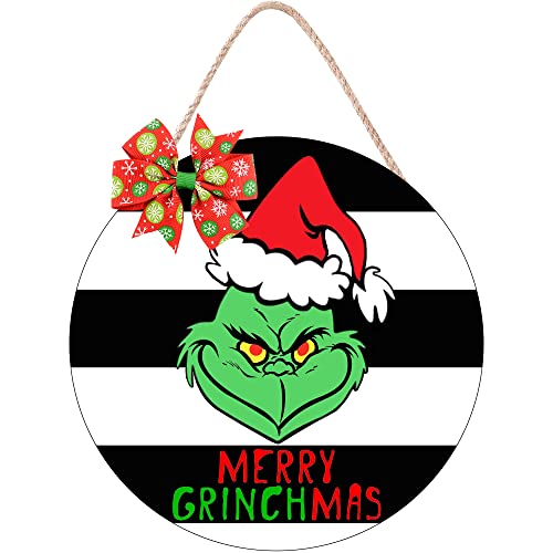 Christmas Door Sign for Front Door Grinch Door Sign Christmas Hanging Sign Xmas Door Hanger Door Wreath Outdoor Indoor Wall Decor for Xmas