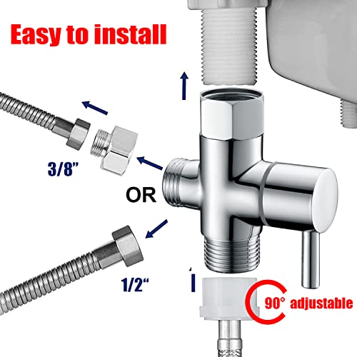 Brass Bidet T Adapter with Toilet Connector Line, Bidet Adapter Valve with Shut Off Valve, Connect to 1/2 or 3/8 Bidet Hose, 7/8" Toilet Tee Adapter for Handheld Bidet Attachment,Chrome,SonTiy