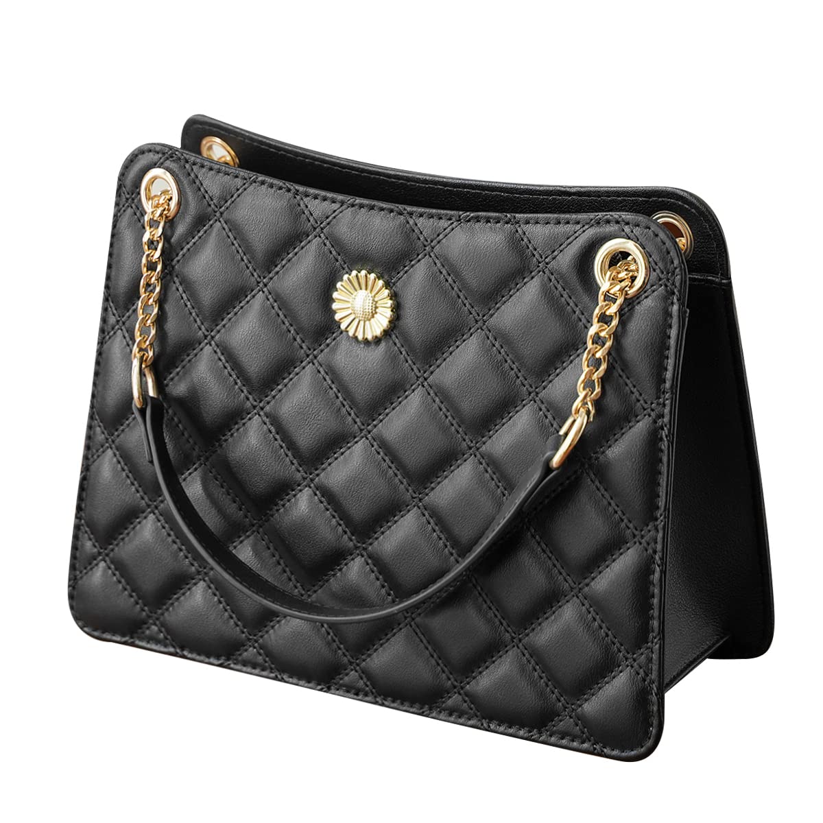 LAORENTOU Cow Leather Small Crossbody Bags for Women Quilted Handbag Purse with Chain Strap Shoulder Purse Clearance