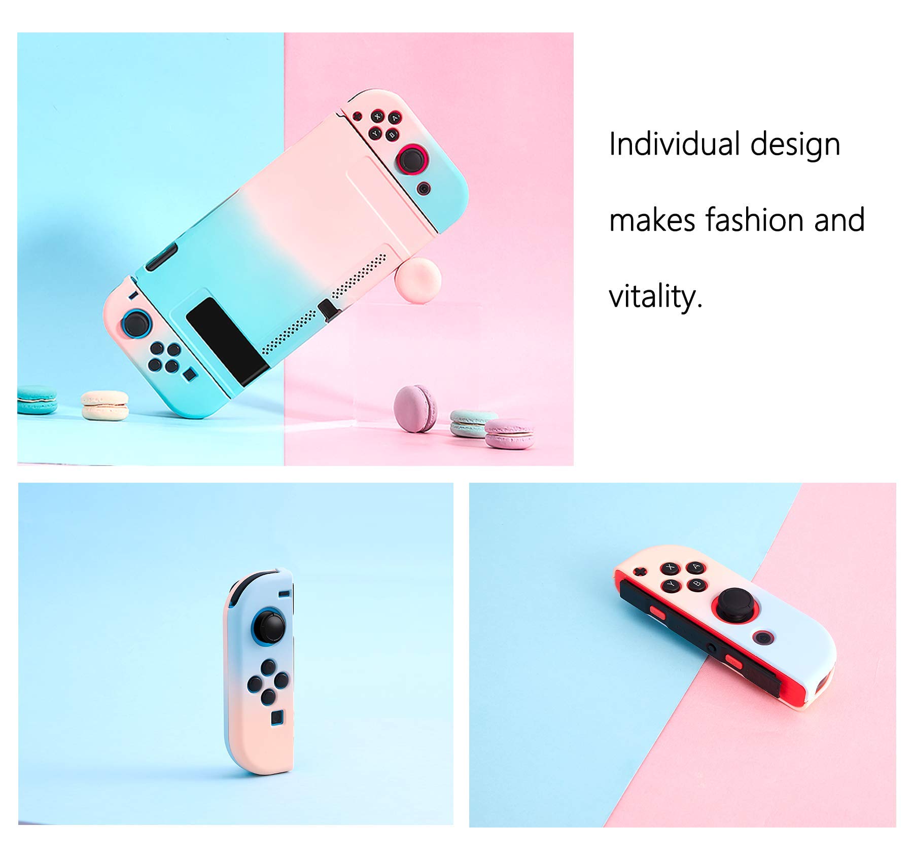 Arttodo Protective Case Compatible with Nintendo Switch, Hard Shell Cover Case for Switch Console and Joy-Con, with Screen Protector and Thumb Grip Caps, Game Case for Girls (Pink & Purple)