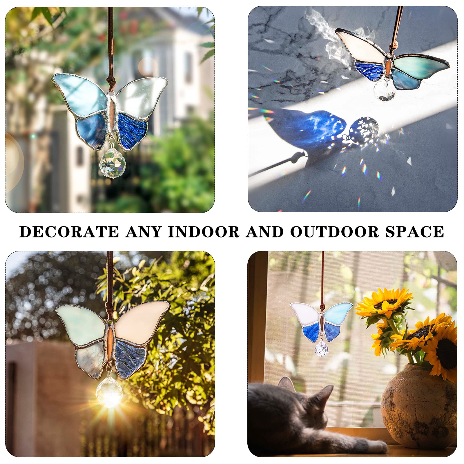 H&D HYALINE & DORA Tiffany Stained Glass Window Hangings Butterfly Shaped Art Style Sun Catcher Windows Panels for Home Garden Party Christmas Day Gift