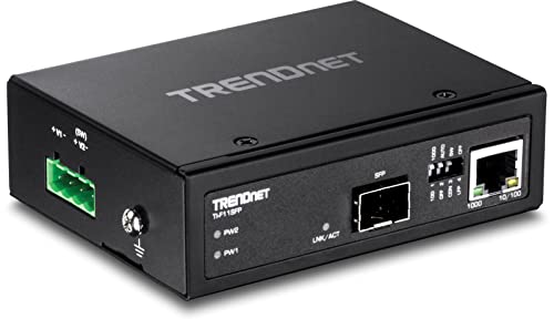 TRENDnet Hardened Industrial 100/1000 Base-T to SFP Media Converter, DIN-Rail and Wall Mount Hardware Included, Multi Or Single Mode Fiber, Power Supply Sold Separately, Black, TI-F11SFP