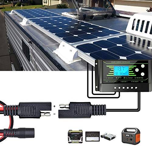 CERRXIAN 60cm 14AWG DC 5.5mm x 2.1mm Female to SAE 2 Pin Quick Disconnect Wire Harness Extension Cable for Portable Powers, Motorcycle Solar Panel Charger (F Black)