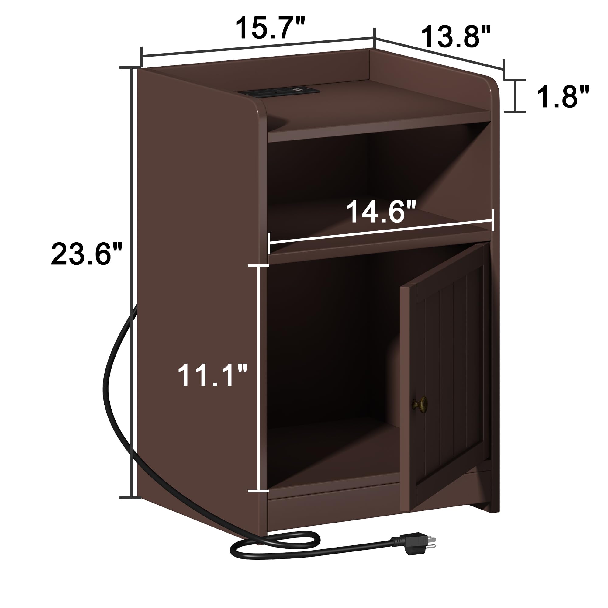 ChooChoo Nightstand with Charging Station Set of 2, Night Stand with Cabinet and Open Storage, Bed Side Table for Bedroom, Espresso