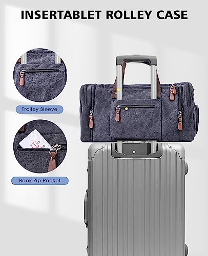 Canvas Duffle Bag Mens with Shoes Compartment,(50L/55L)Travel Bag for Men Adjustable Capacity Weekend Overnight Bag Carry on Bag Hospital Holdalls (Black)