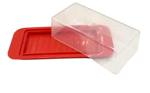 Butter Dish With Cover and Handles Fits Both Elgin East Coast and West Coast Bars of Butter (Red)