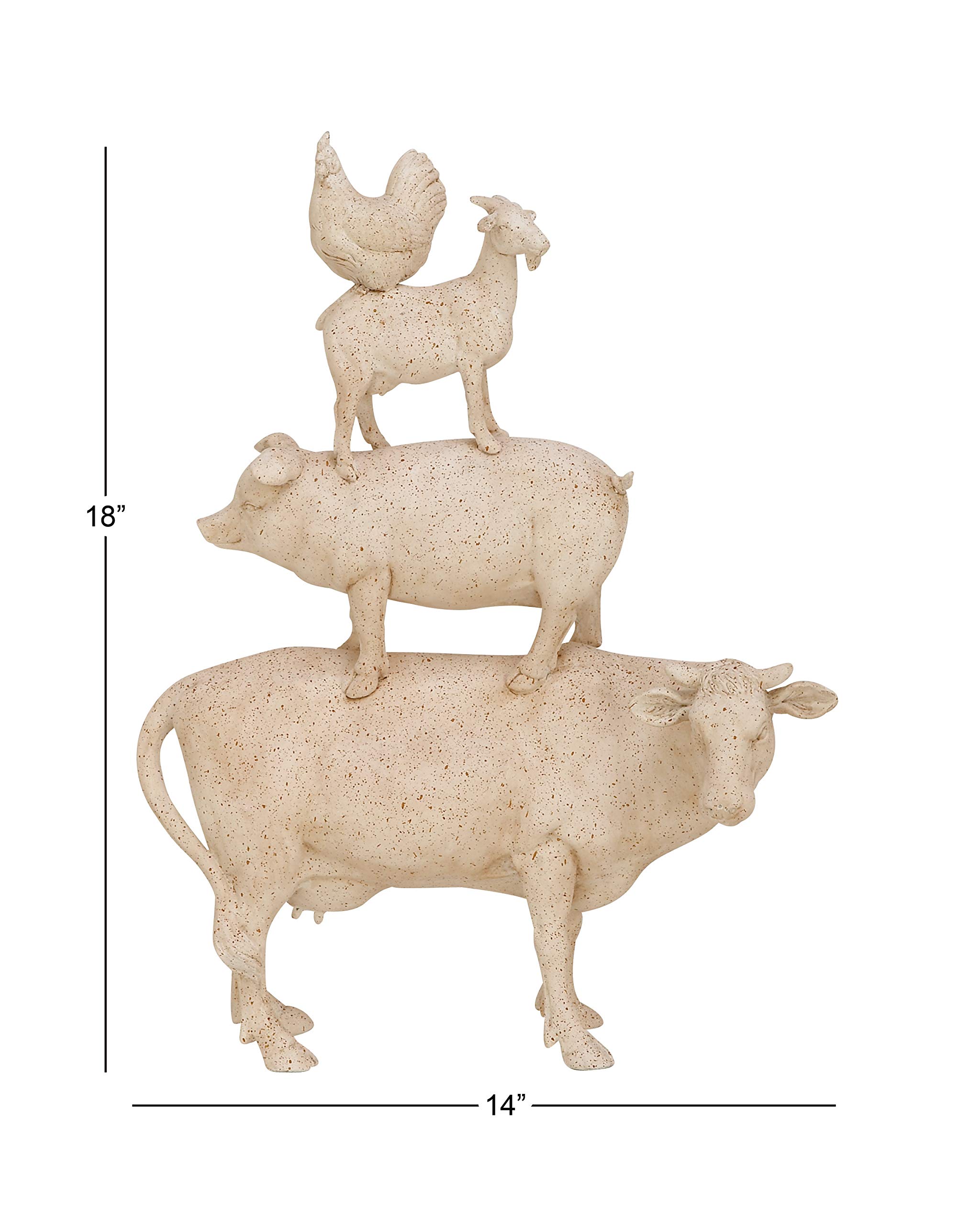 Deco 79 Polystone Farm Animals Decorative Sculpture Stacked Home Decor Statue, Accent Figurine 14" x 4" x 18", White