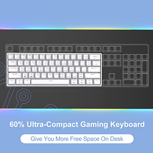 DIERYA 60% Mechanical Keyboard, DK61se Wired Gaming Keyboard with Red Switches, LED Backlit Ultra-Compact 61 Keys Mini Office Keyboard for Windows Laptop PC Gamer Typist(White)
