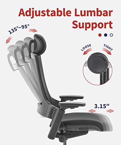 CLATINA Ergonomic High Swivel Executive Chair with Adjustable Height Head 3D Arm Rest Lumbar Support and Upholstered Back for Home Office Black Mesh/High Back
