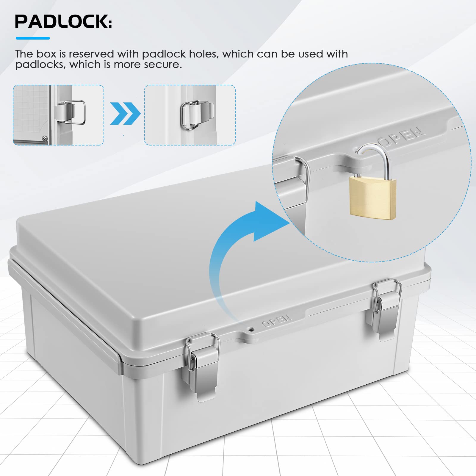 ARTYUIO Electrical Enclosure Box 16.7x11.4x7.4'' Waterproof Electrical Junction Box with Mounting Plate, Hinged Cover,Stainless Steel Latches IP66 Plastic Electrical Junction Boxes
