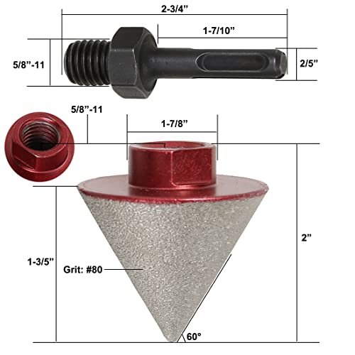 Brazed Diamond Chamfer Grinding Bit, 1-7/8In Diamond Beveling Chamfer Bits Diamond Countersink Grinding for Trimming Enlarging Reaming Granite Marble Tiles Slate Hole with 5/8β-11 Threads Rod
