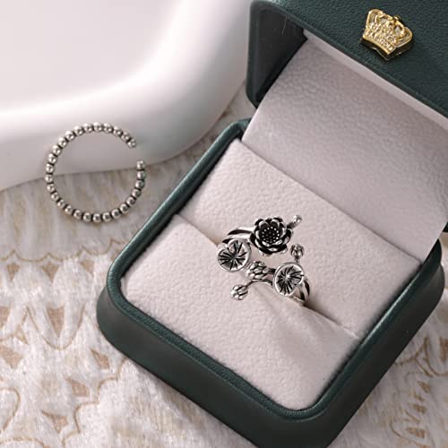ANHAISHUILV Lotus Flower Ring for Women, S925 Sterling Silver Open Ring, Delicate Personalized Jewelry Gift for Women/Mom, Adjustable Ring 7-9