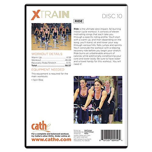 Cathe Friedrich XTrain Ride Indoor Cycling Workout DVD - Use Cathe low impact Indoor cycle workout DVD for lower body sculpting, fat burning, weight loss and aerobic conditioning