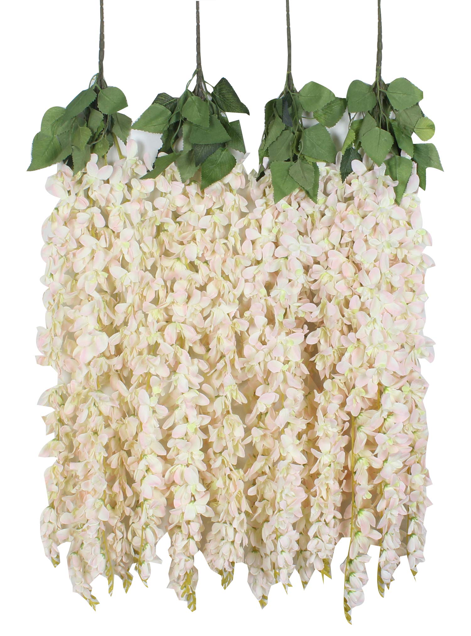 Duovlo 4 Pcs 3.12 Feet Artificial Wisteria Hanging Garland Flowers Silk Flower Bush for Wedding Party Home Garden Wall Restaurant Decoration(Light Pink)