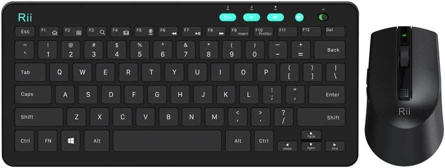 Rii RKM709 2.4 Gigahertz Ultra-Slim Wireless Keyboard and Mouse Combo, Multimedia Office Keyboard for PC, Laptop and Desktop,Business Office(Black)