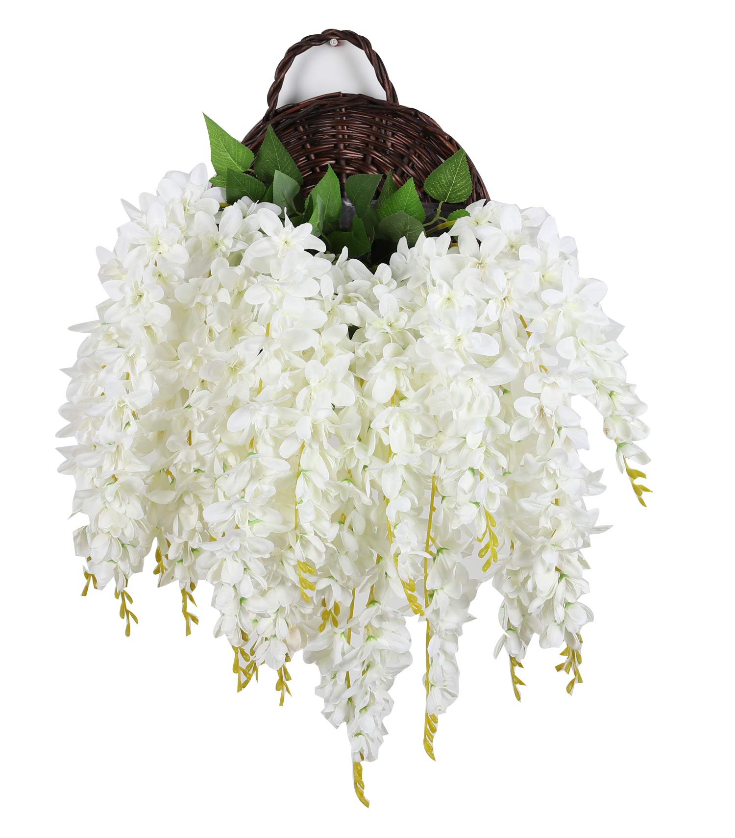 Duovlo Silk Wisteria Flower Artificial 2.13 Feet Hanging Wisteria Vine Fake Flower Bush String Home Party Wedding Decoration,Pack of 4(White)