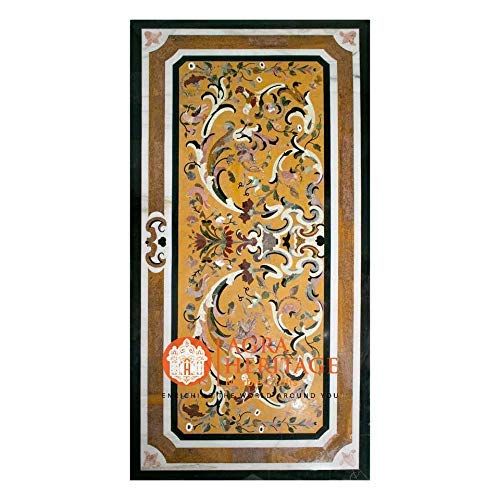 Black Marble Dining Outdoor Table Top Marquetry Inlay Handicraft Design Living Restaurant Decor | 60"x36" Inches