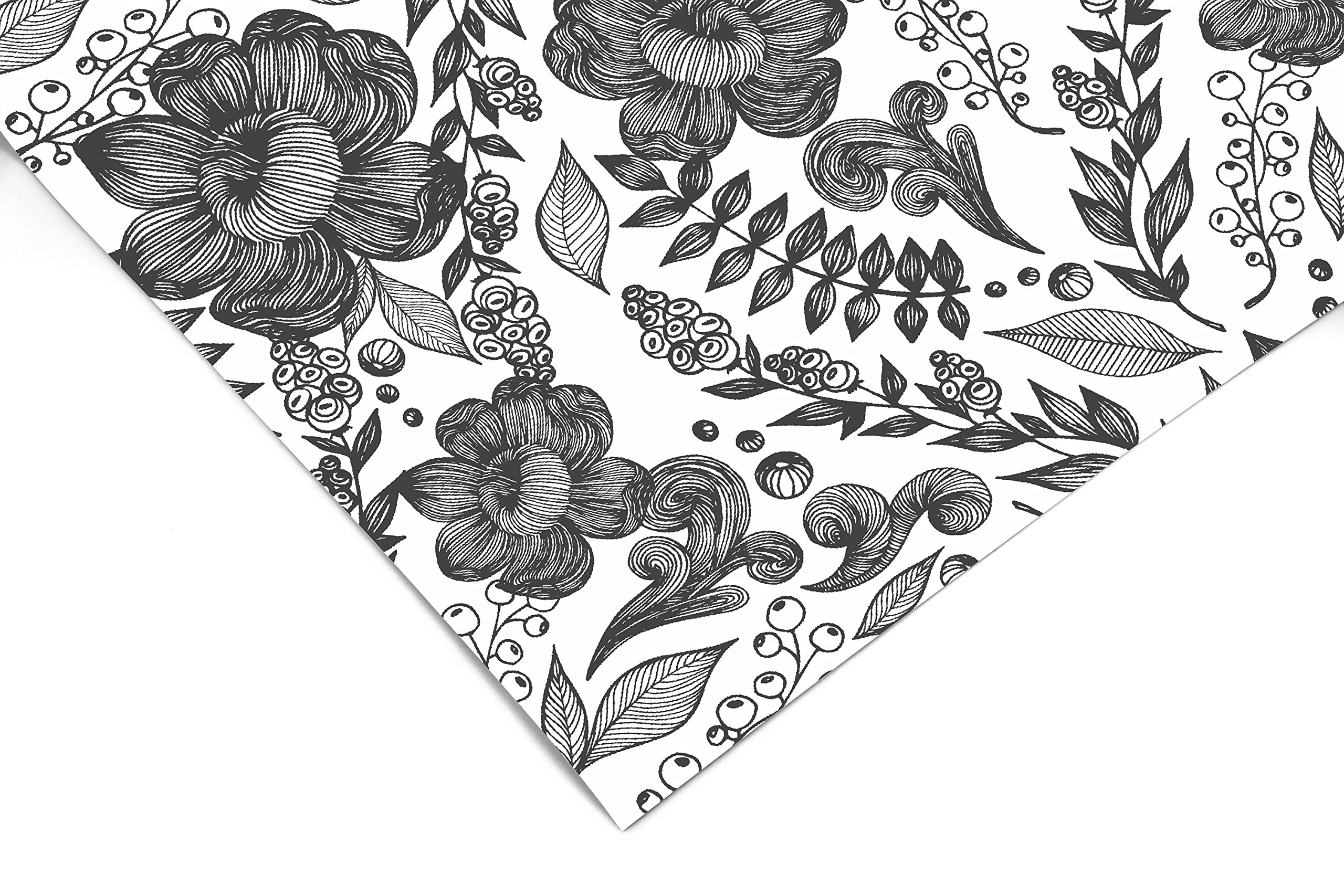 Black White Floral Contact Paper | Shelf Liner | Drawer Liner | Peel and Stick Paper 954 12in x 96in (8ft)